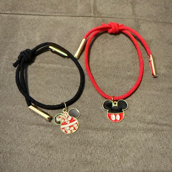 Jewelry | Mickey And Minnie Mouse Bracelet Set Black And Red | Poshmark